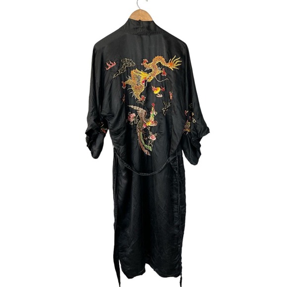 Dragon | Other | Vintage Golden Bee Silk Black Robe Dragon Embroidered ...
